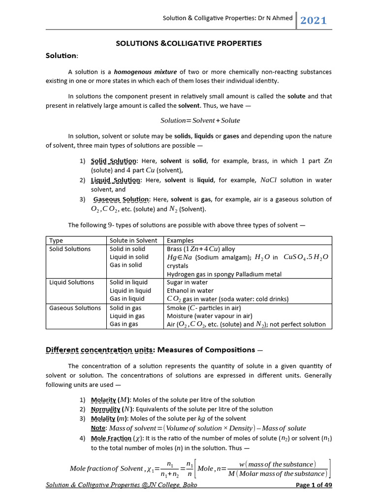 Solutions &colligative Properties Solution | PDF | Solubility | Gases