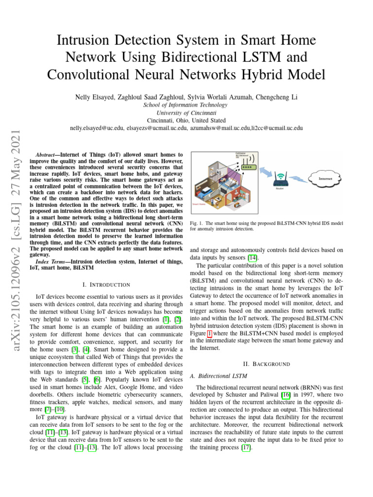 Intrusion Detection System in Smart Home Network Using Bidirectional LSTM and Convolutional ...