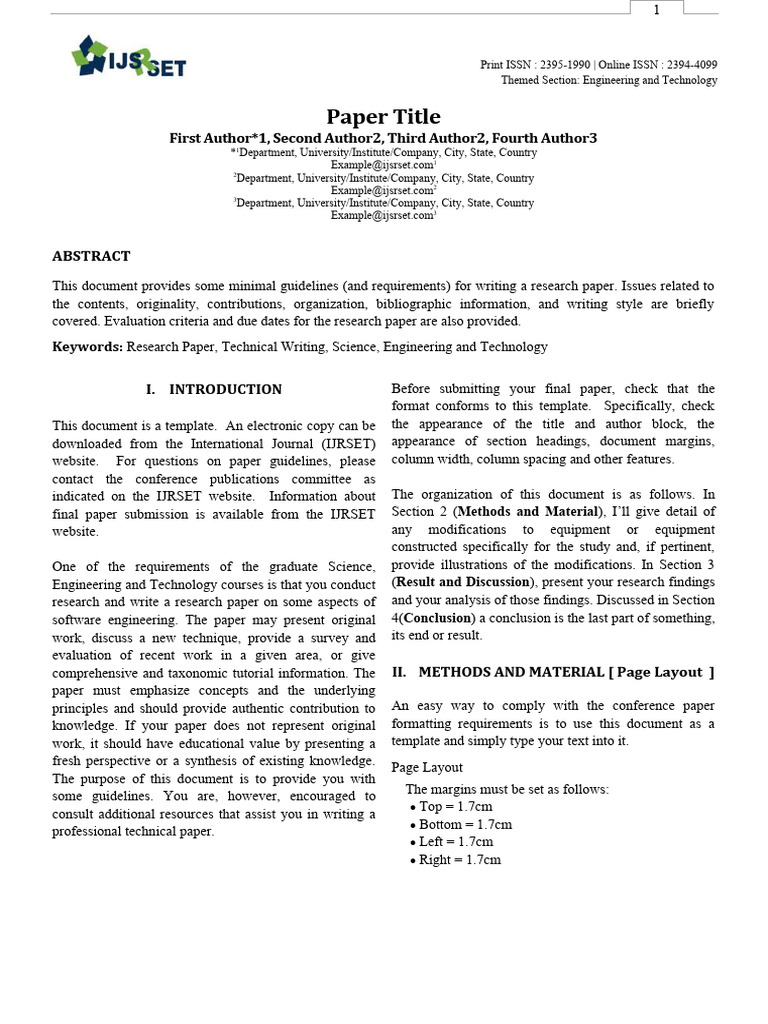 IJSRSET Paper Template A4 | PDF | Typefaces | Paragraph