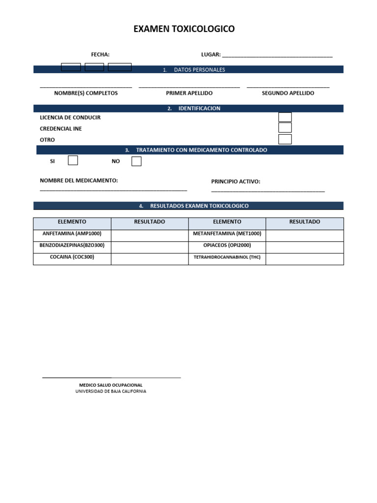 Formato Examen Toxicologico | PDF
