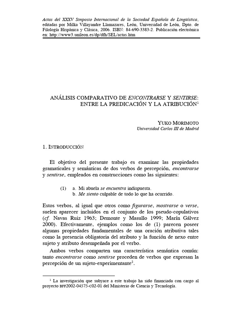 Análisis de "encontrarse" y "sentirse" | PDF | Verbo | Predicado ...