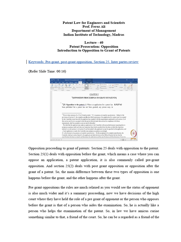 Lec 40 | PDF | Patent | Intellectual Property Law