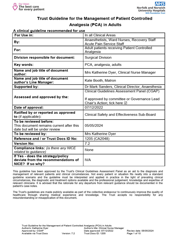 Patient Controlled Analgesia CA2048 v7.2 | PDF | Pain Management ...