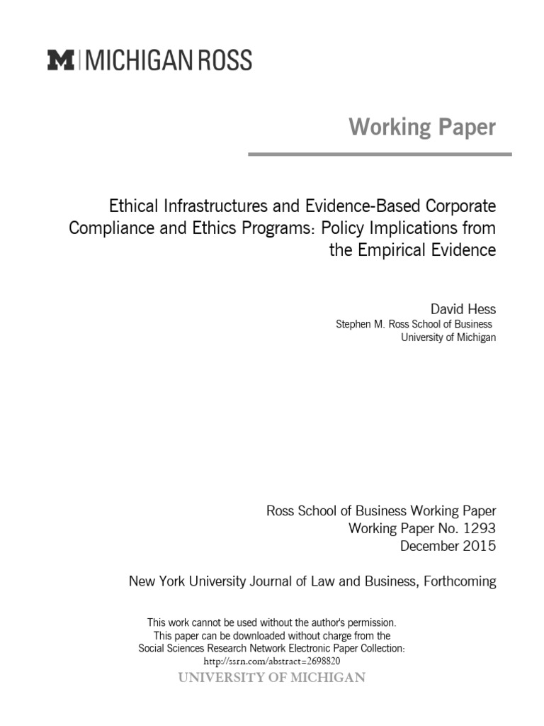 Hess David - Ethical Infrastructures and Compliance-Ethics Programs ...