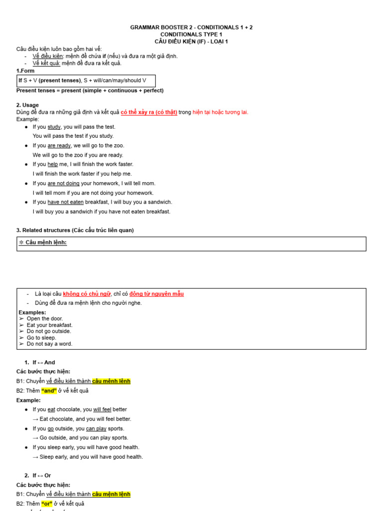 Level 2 - GRAMMAR BOOSTER 2 - CONDITIONALS 1 + 2 | PDF
