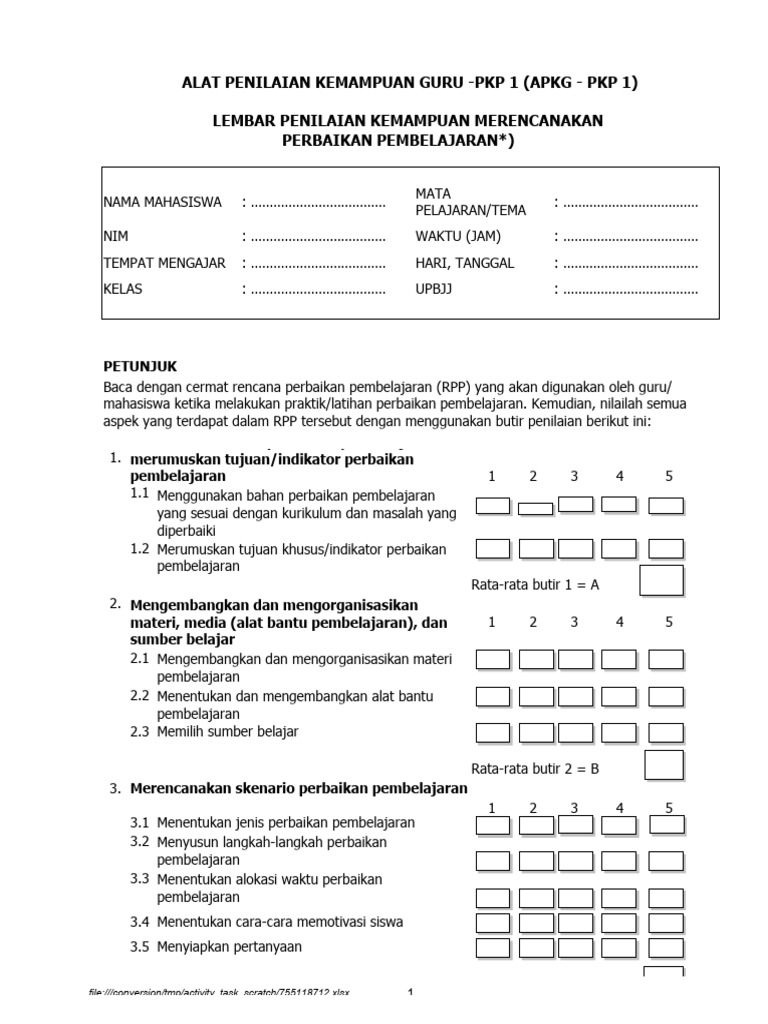 Alat Penilaian Kemampuan Guru (APKG 1.2) Untuk Menilai Siklus PKP - PGSM | PDF | Komputer
