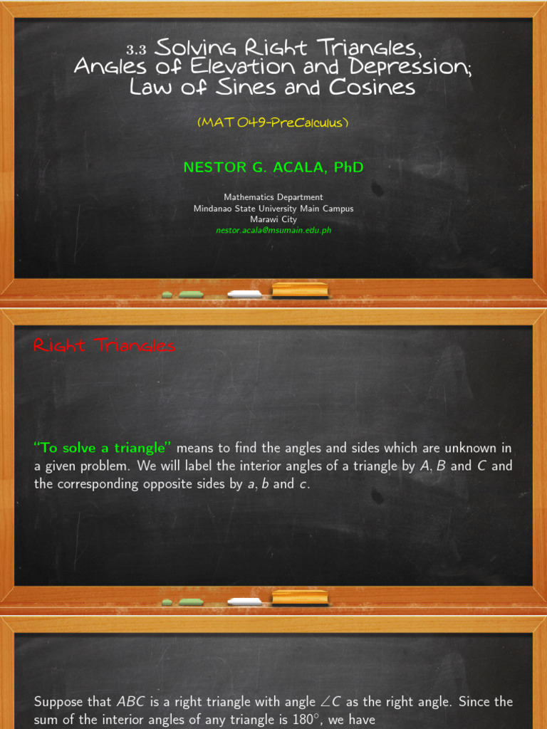 3.3 Solving Right Triangles Angles of Elevation and DepressionLaw of ...