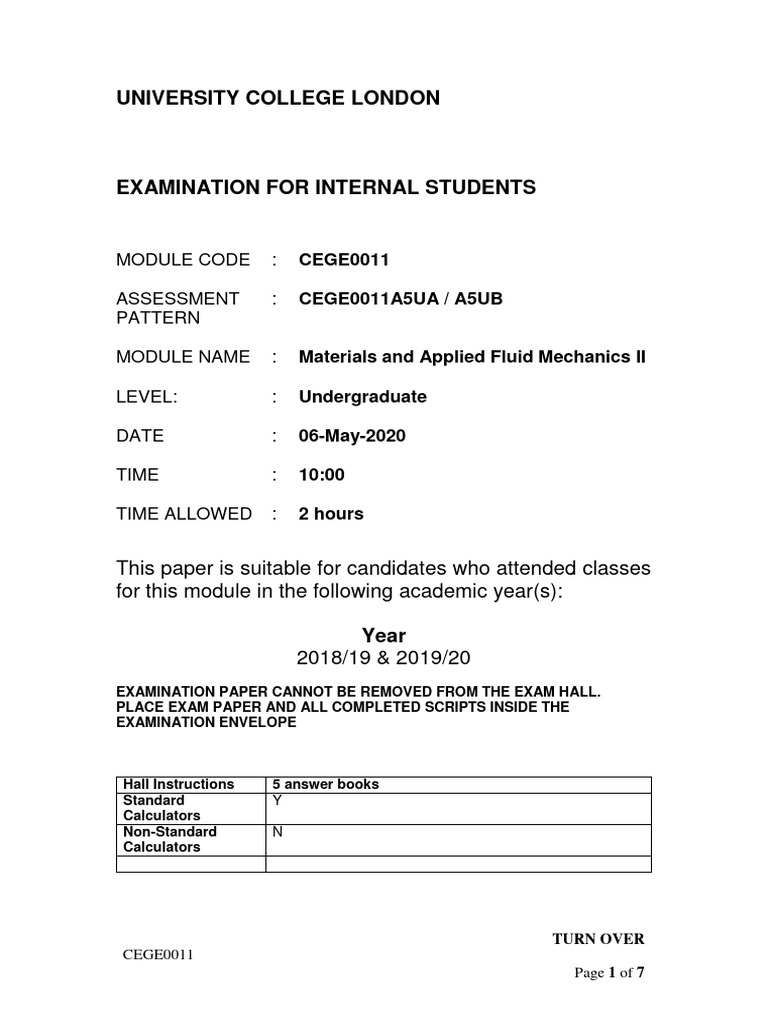 UCL CEGE0011 Exam Paper 2020 | PDF | Cement | Concrete