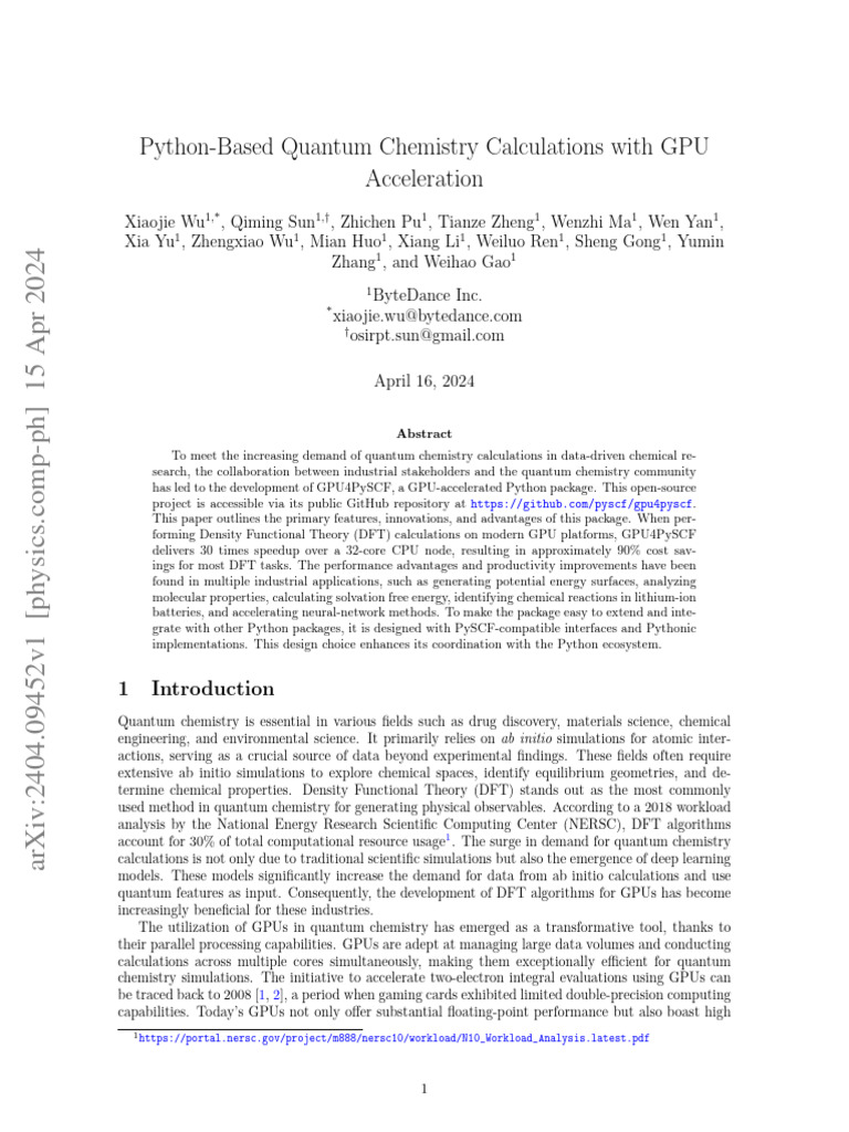 Python-Based Quantum Chemistry Calculations With GPU Acceleration | PDF ...