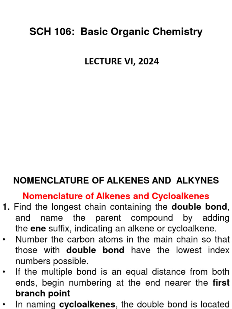 SCH 106 Lecture Vi 2024 | PDF | Alkene | Physical Sciences