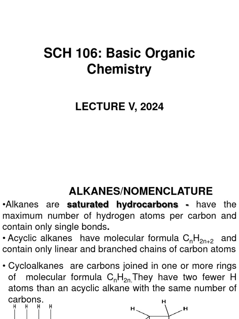 Sch 106 Lecture v, 2024 | PDF | Alkane | Isomer