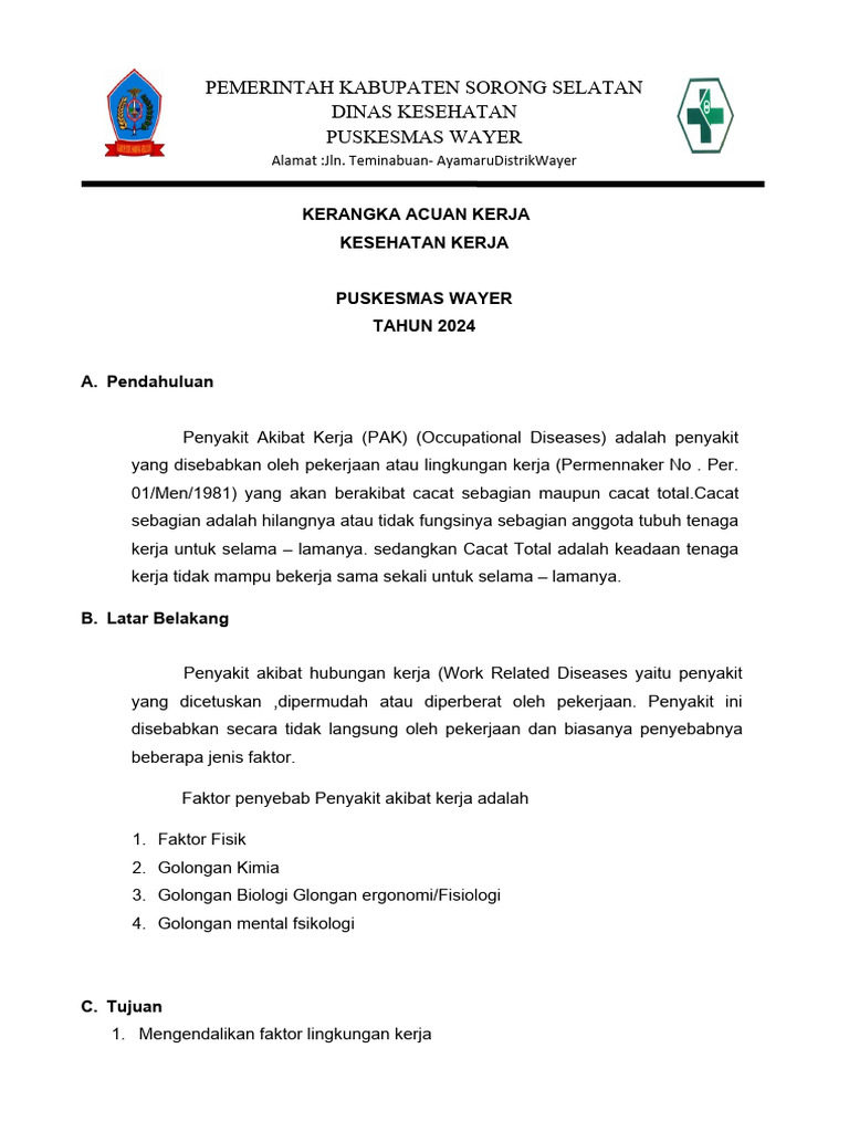 Kerangka Acuan Kesehatan Puskesmas Wayer | PDF | Bisnis | Sains ...