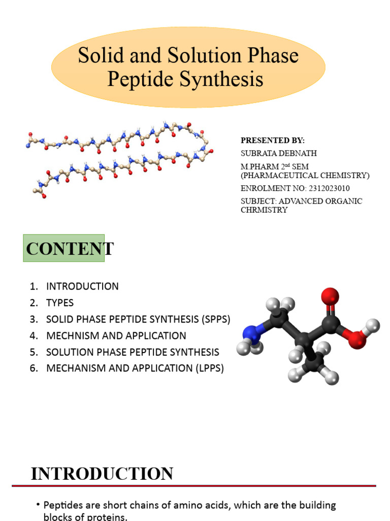 Solid and Solution Phase Peptide Synthesis | PDF | Chemistry | Biochemistry