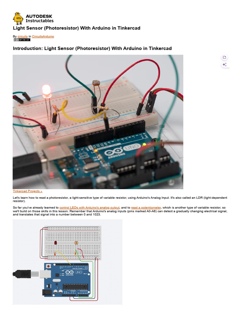 Light Sensor (Photoresistor) With Arduino in Tinkercad - 5 Steps (With ... Light Sensor (Photoresistor) With Arduino in Tinkercad - 5 Steps (With ...