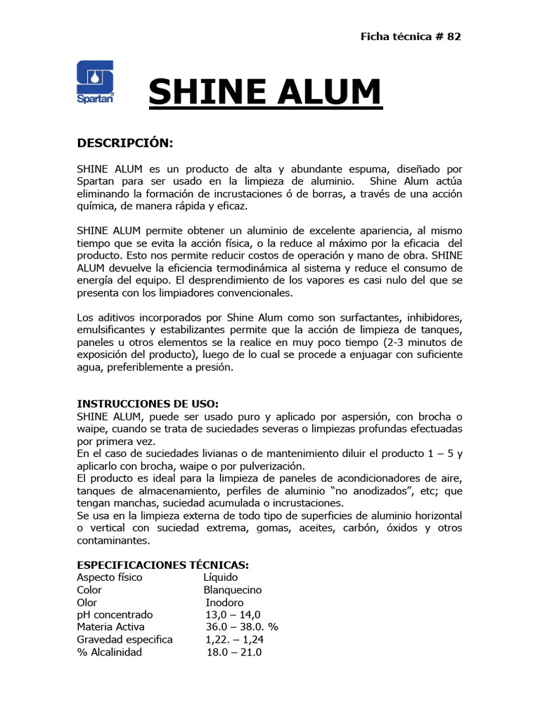 Limpieza Eficaz de Aluminio con Shine Alum | PDF | Aluminio | Agua