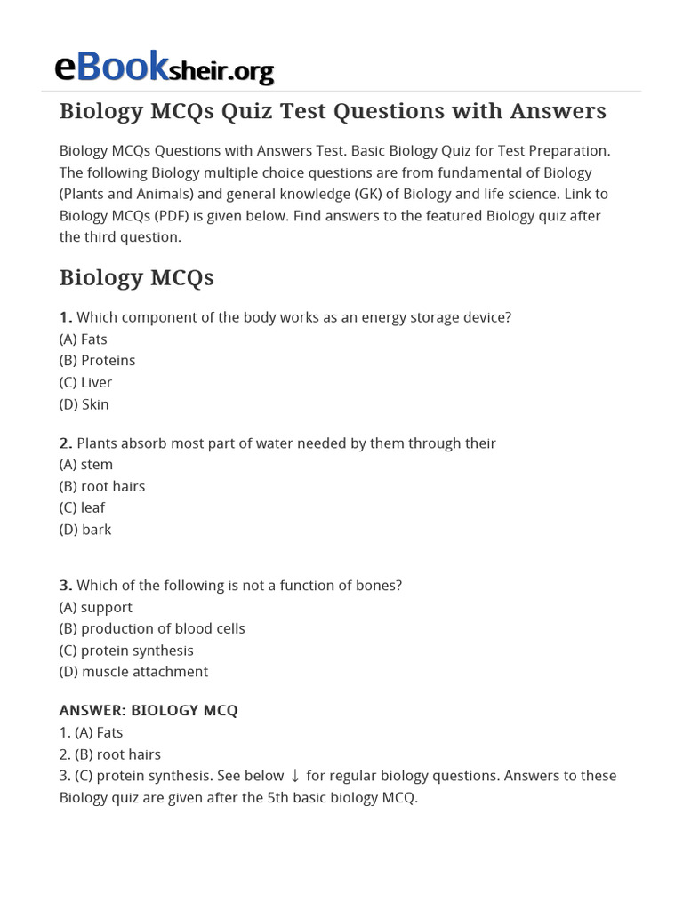 Biology MCQs | PDF