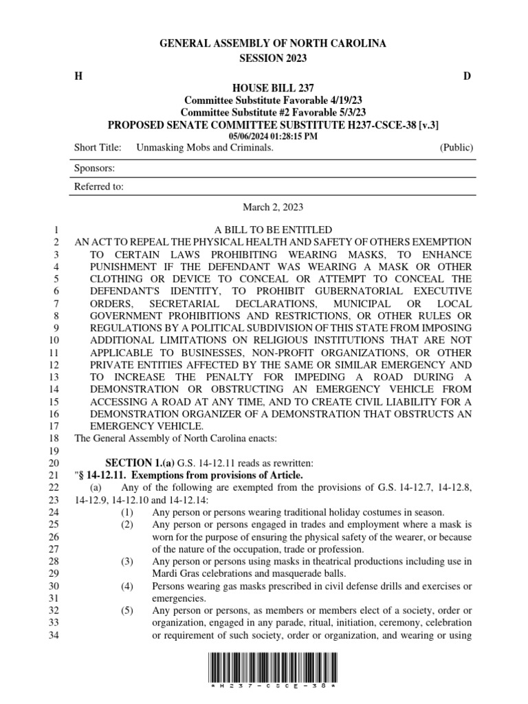 North Carolina House Bill 237 Summary | PDF | Felony | Indictment