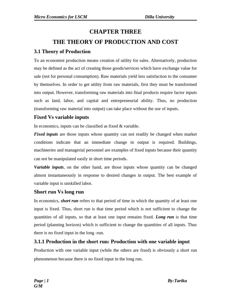 CHAPTER 3-Theory of Production and Cost | PDF | Factors Of Production ...