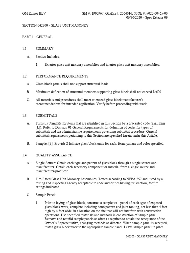 Glass Unit Masonry Specifications Guide | PDF | Concrete | Masonry