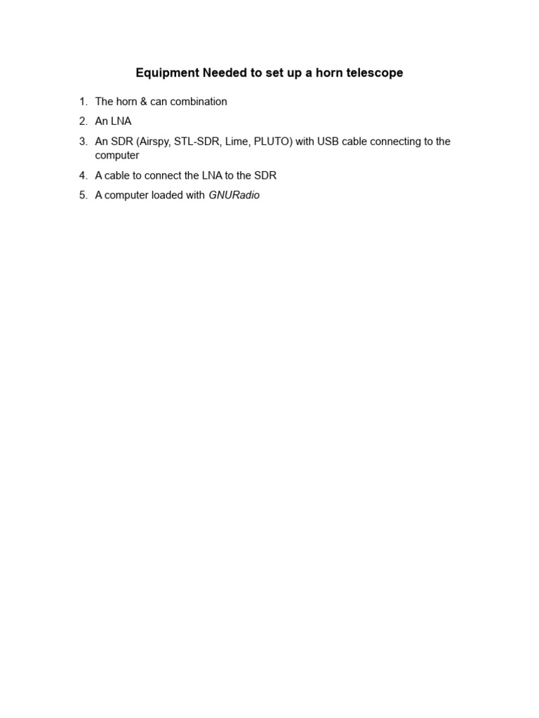 Horn Telescope Equipment List | PDF