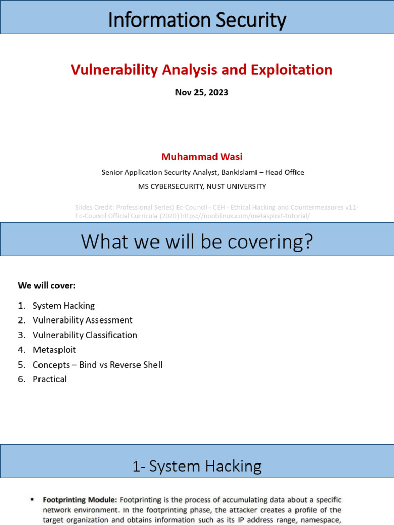11-Class- Vulnerability Analysis and Exploitation - Information ...