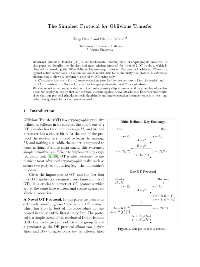 Efficient Oblivious Transfer Protocol | PDF | Cryptography | Applied Mathematics