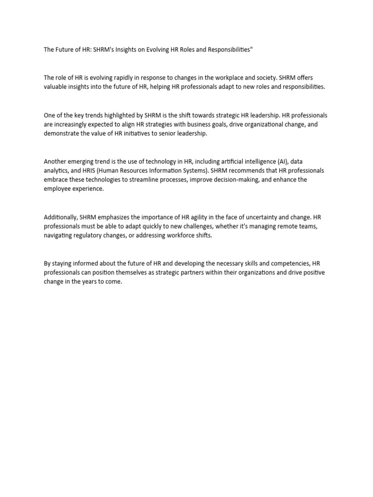The Future of HR SHRM's Insights On Evolving HR Roles and ... The Future of HR SHRM's Insights On Evolving HR Roles and ...