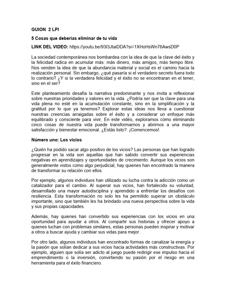 Guion 2 Lpi | PDF | Felicidad | Las emociones
