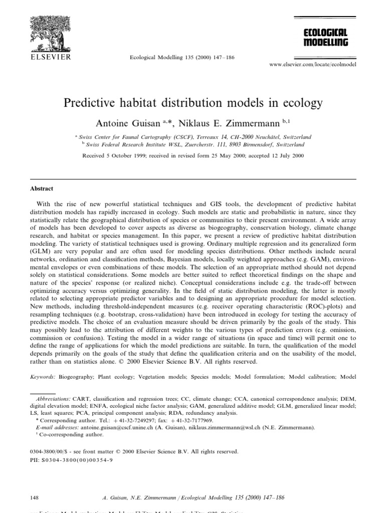Predictive Habitat Distribution Models in Ecology | PDF | Ecology ...