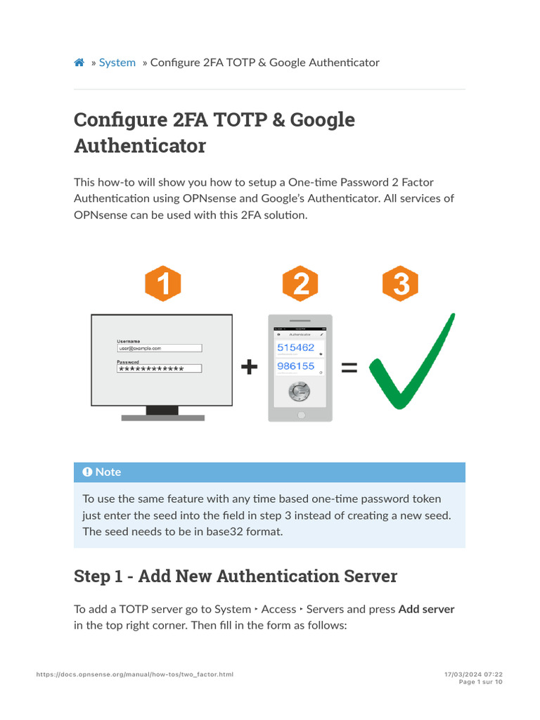 Configure 2FA TOTP & Google Authenticator - OPNsense Documentation | PDF | Password | Computer ...
