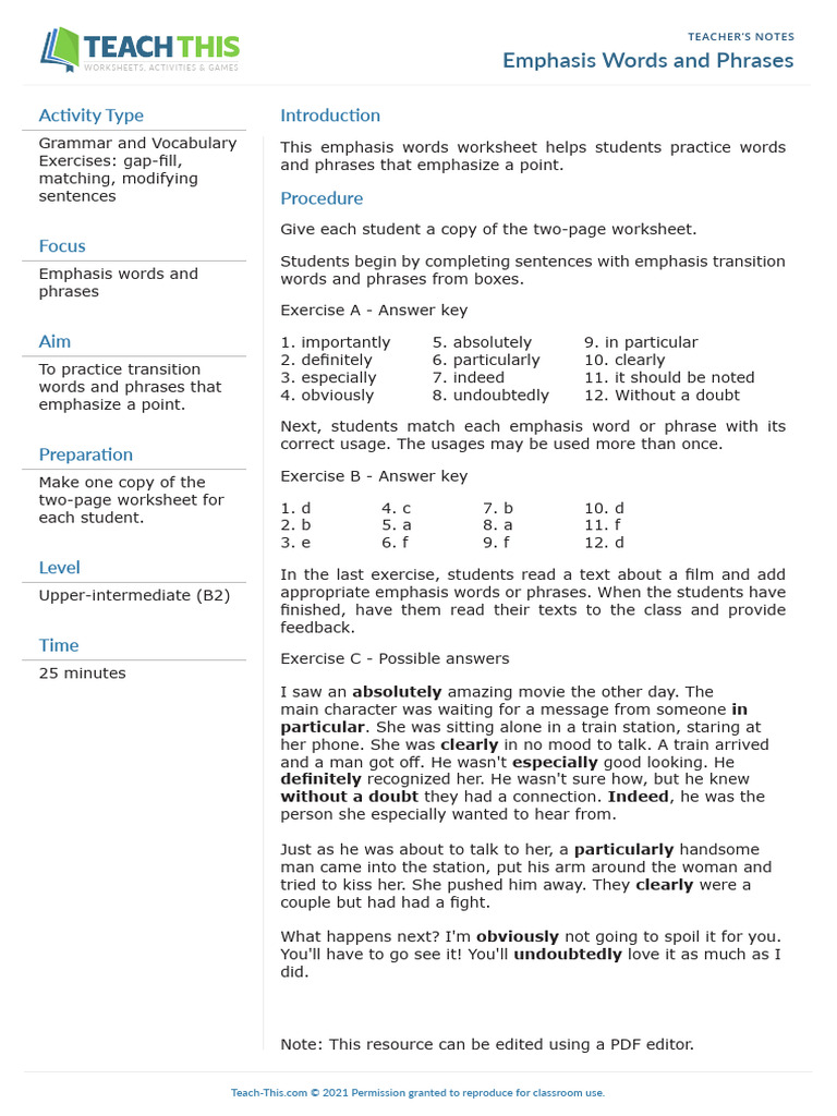 Emphasis Words and Phrases | Download Free PDF | Linguistics