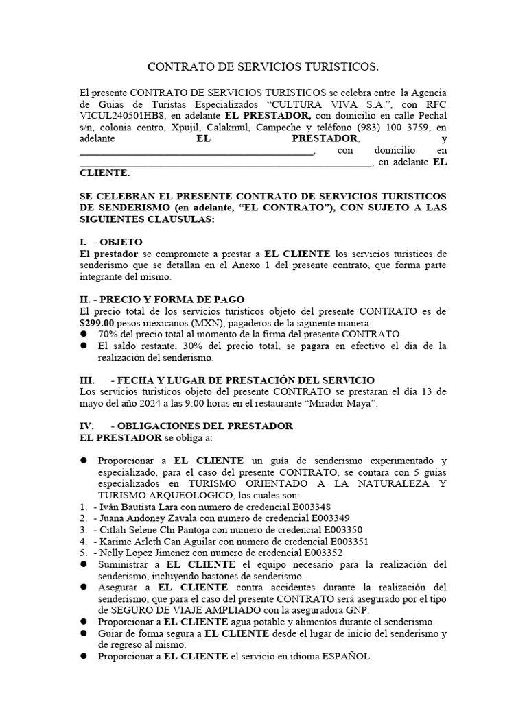 Contrato de Servicios Turisticos 2.0 | PDF