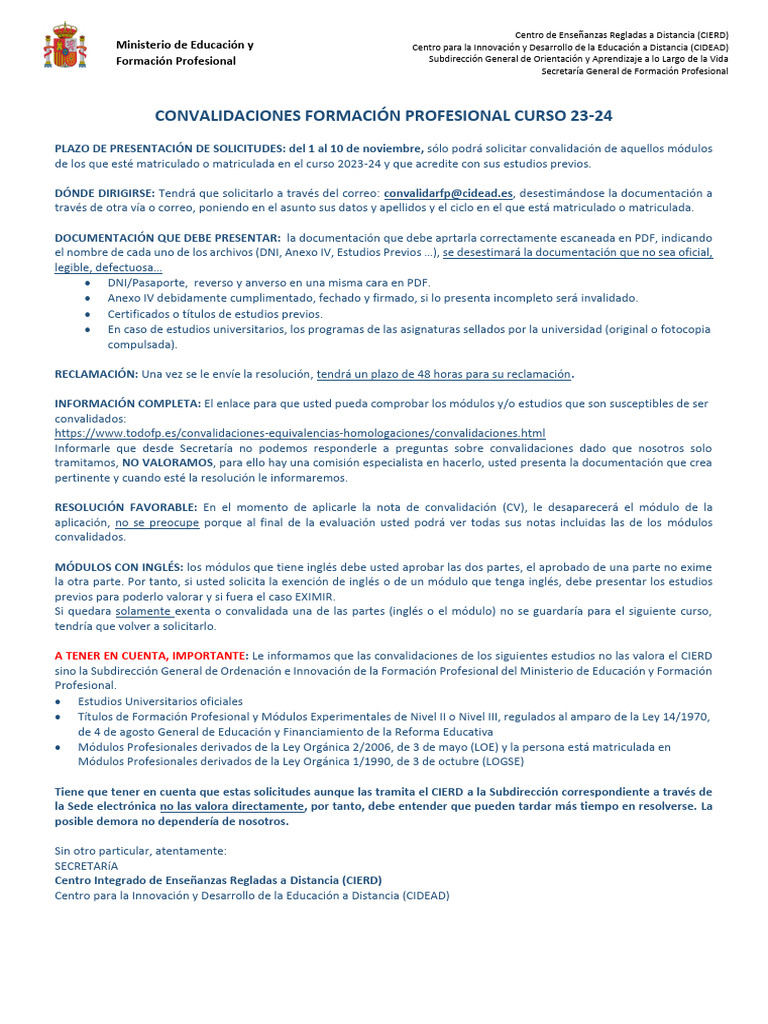 23-24 FP CV Informacion Aula Virtual V2 | PDF