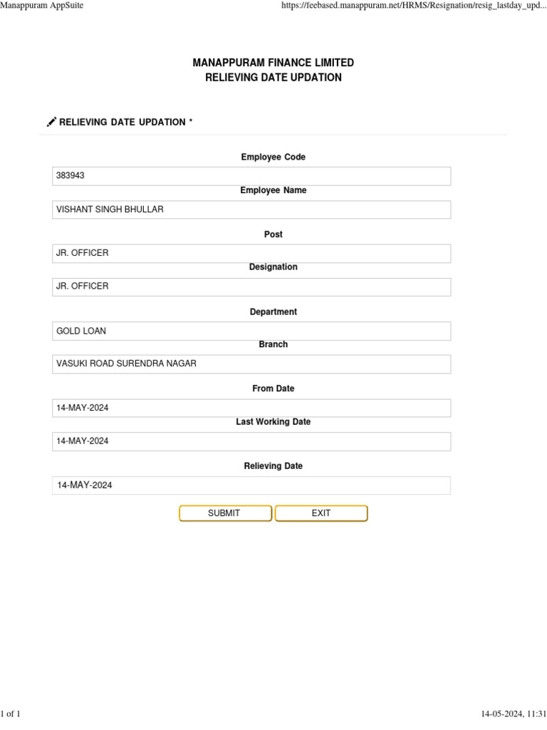 Vishant Singh Reliving Date Updated | PDF