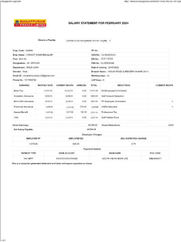Pay Slip Feb To Apr | PDF