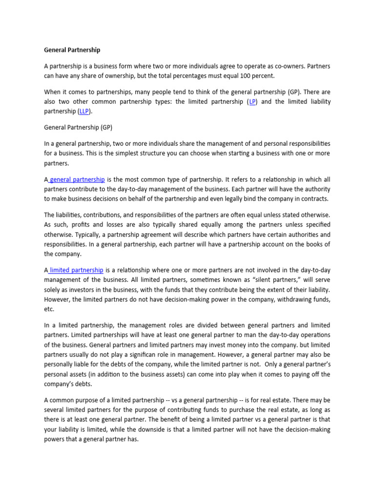 Understanding General Partnerships | PDF | Limited Liability ...
