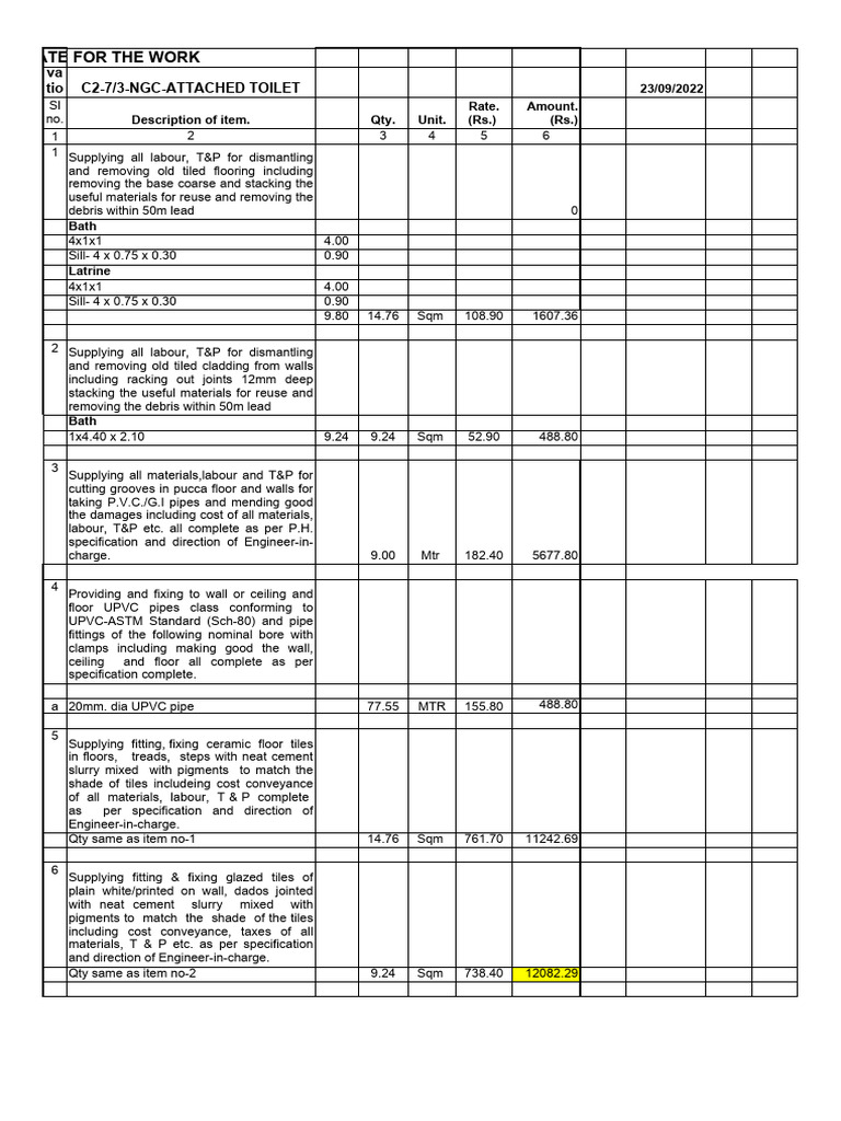 Toilet & Bathroom Renovation Estimate | PDF | Pipe (Fluid Conveyance ...