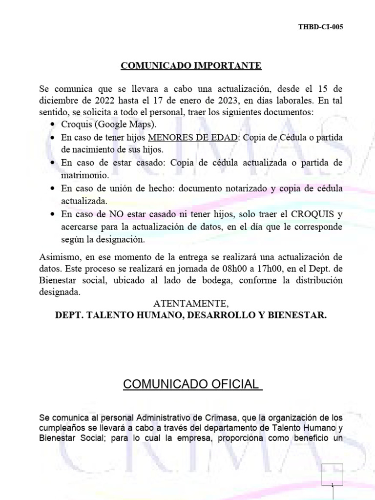 Comunicados Importantes | PDF