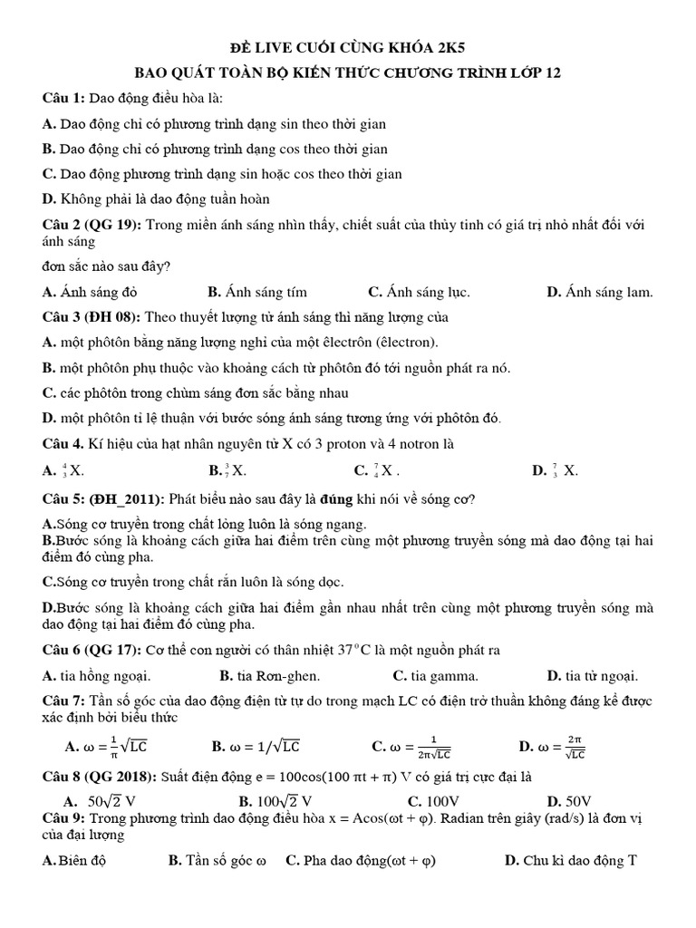 Đề Live Cuối Cùng Khóa 2k5 | PDF