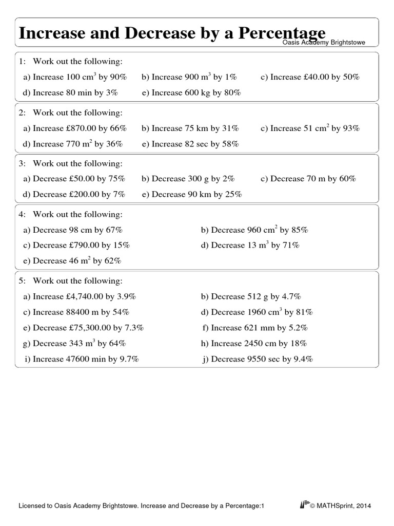 Percentage Increase and Decrease Calculations | PDF | Artillery | Projectile Weapons