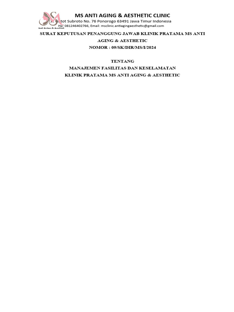 SK No 09 Tentang MFK Klinik MS | PDF