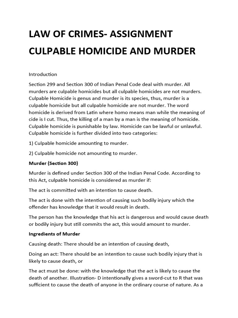 Culpable Homicide & Murder | PDF | Murder | Homicide
