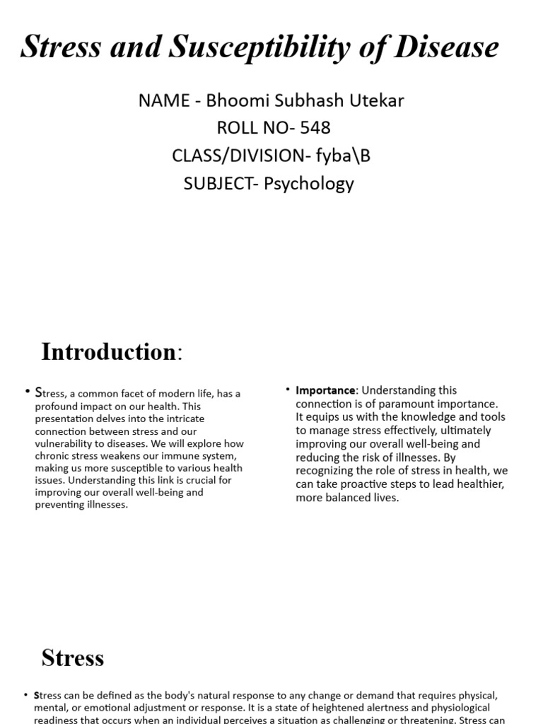 Stress and Susceptibility of Disease | PDF | Immune System | Stress ...