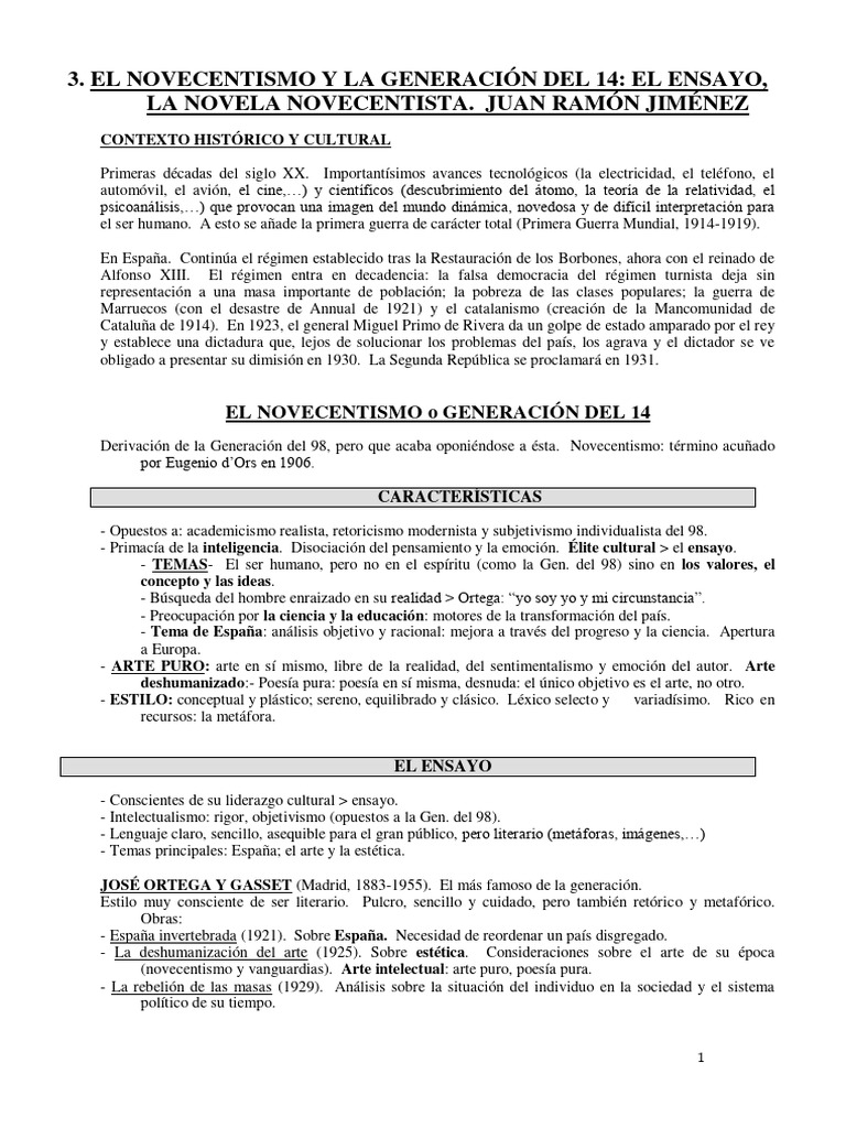 Novecentismo y Generación del 14 | PDF | Clásicos