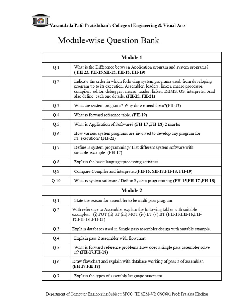 Modulewise Questions On All Module SPCC | PDF | Parsing | Assembly Language