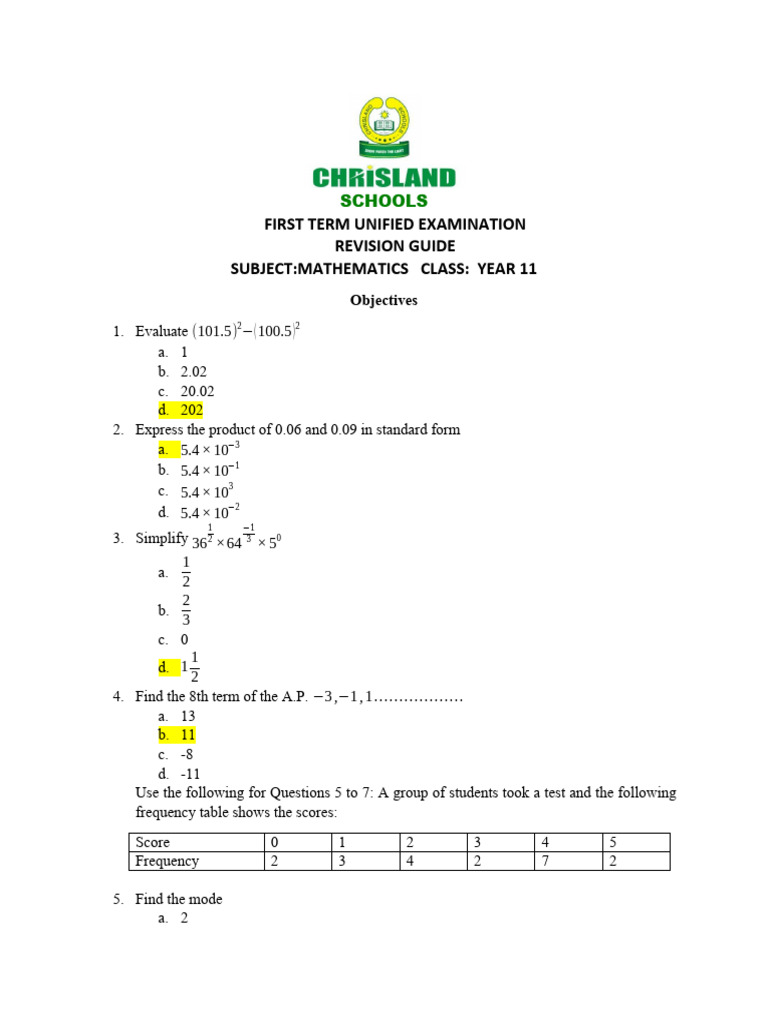 Year 11 Math Exam Revision Guide | PDF | Area | Circle
