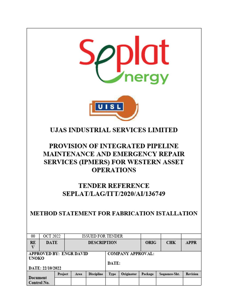 C.1 Method Statement For Fabrication of Pipe and Fittings | PDF | Pipe ...