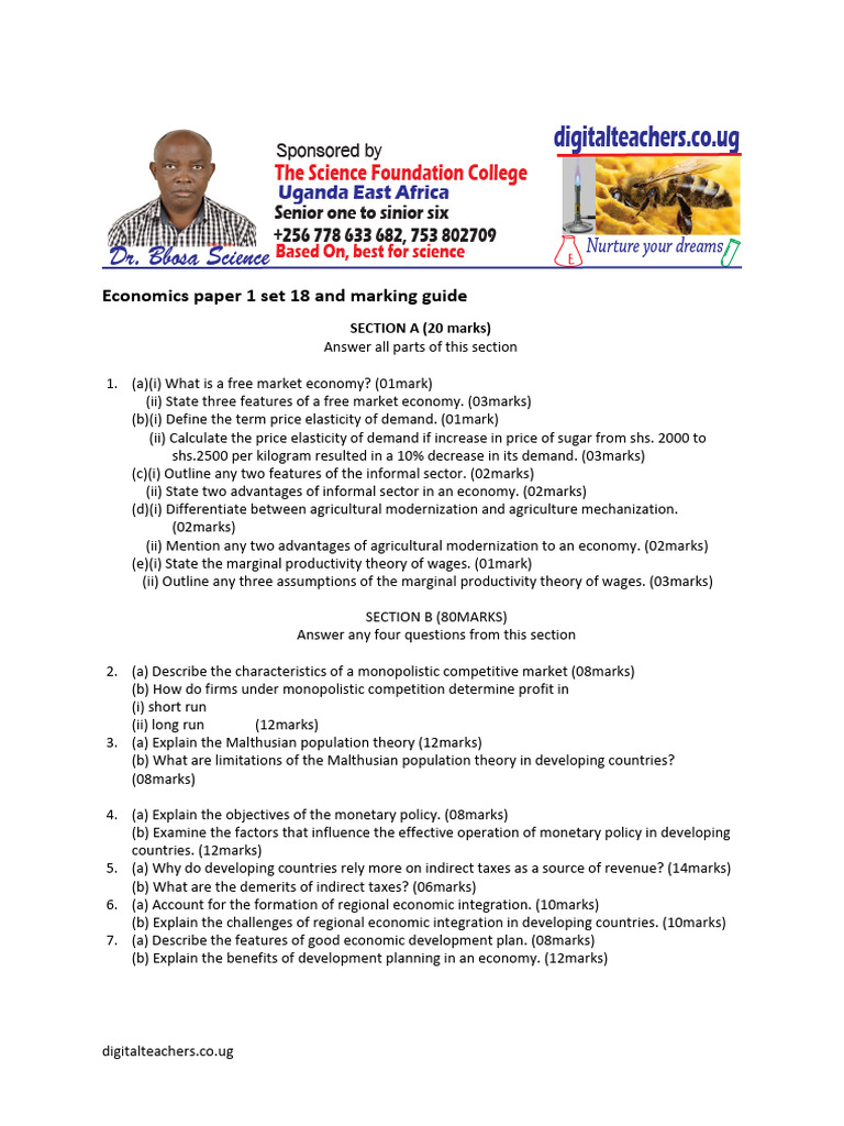 Economics Paper 1 Set 18 and Marking Guide | PDF | Profit (Economics ...