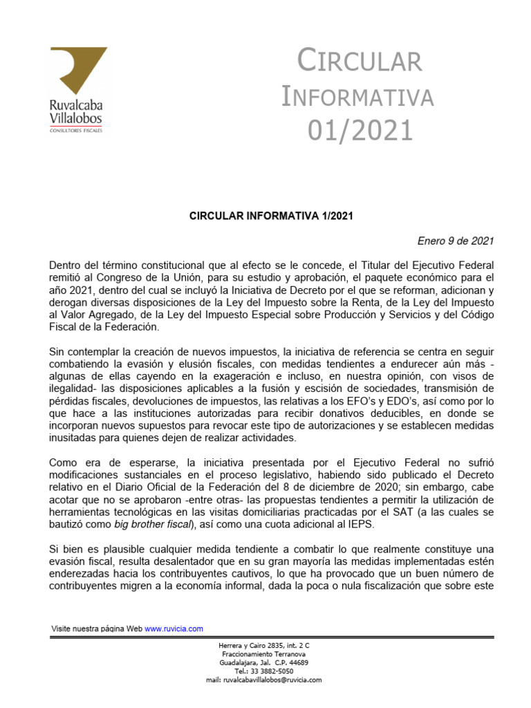 01 Circular Informativa 2021 | PDF | Outsourcing | Contabilidad