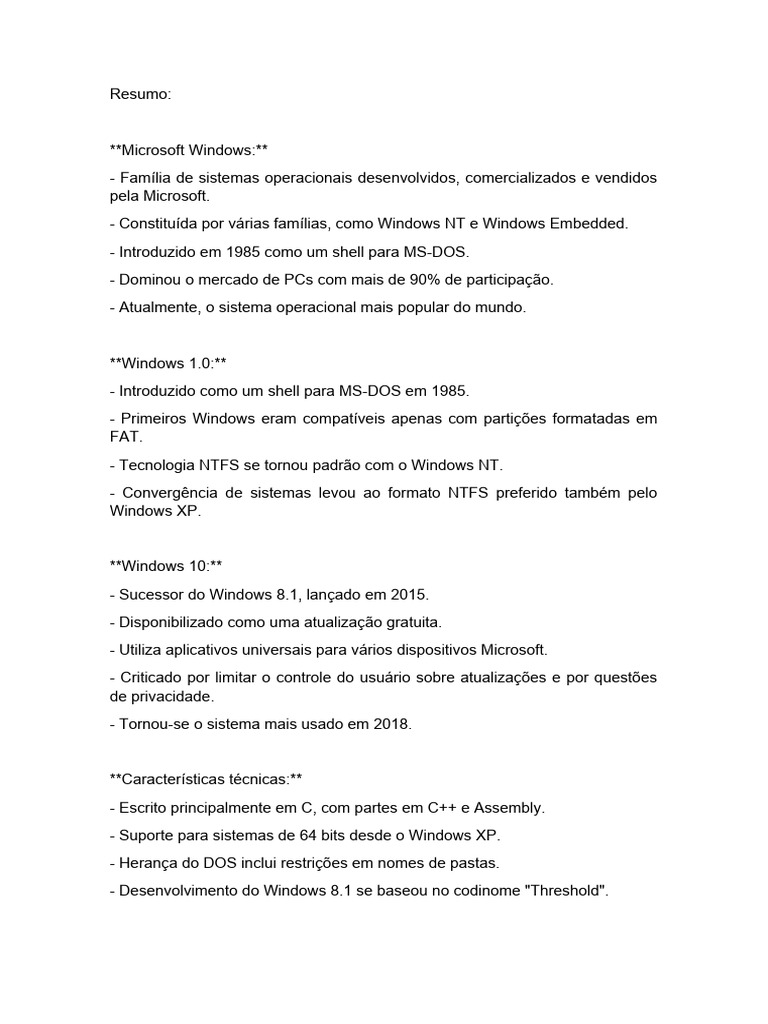 Resumo | PDF | Windows 10 | Microsoft Windows